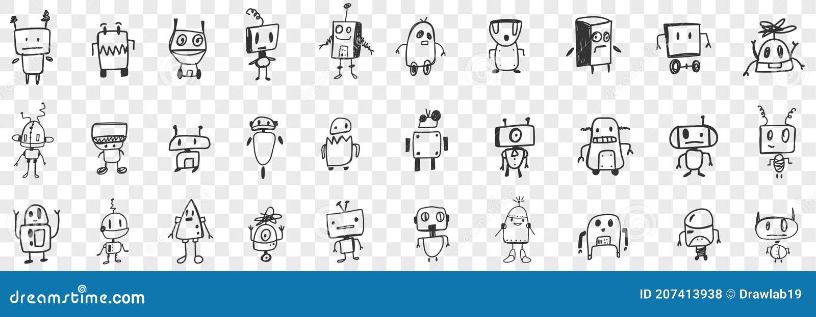 Various Smart Robots Doodle Set Stock Vector - Illustration of childish ...