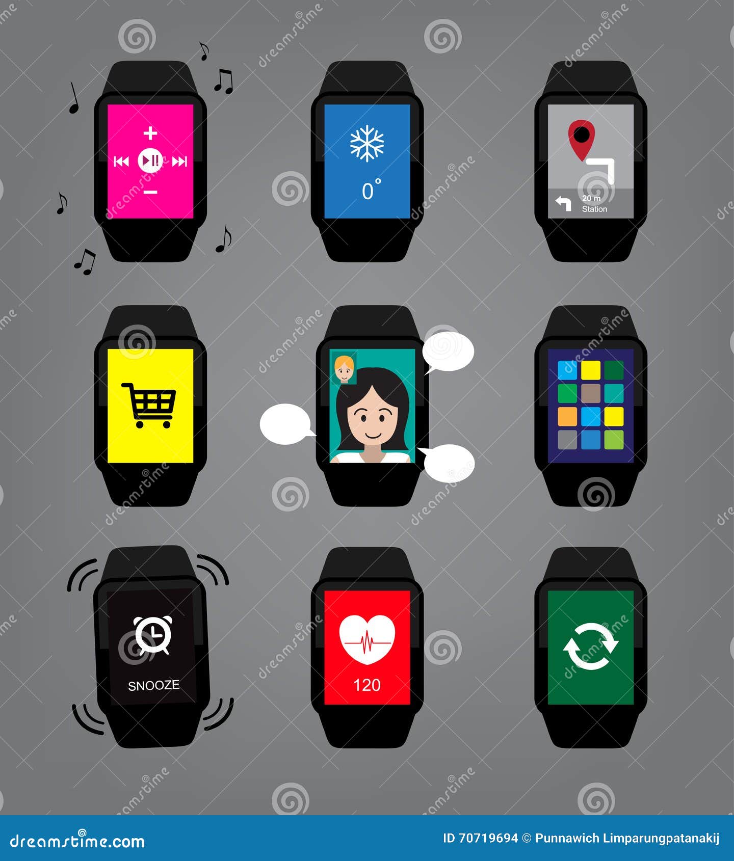 Various Smart Watch Icon Cartoon Vector Illustration Stock Vector ...
