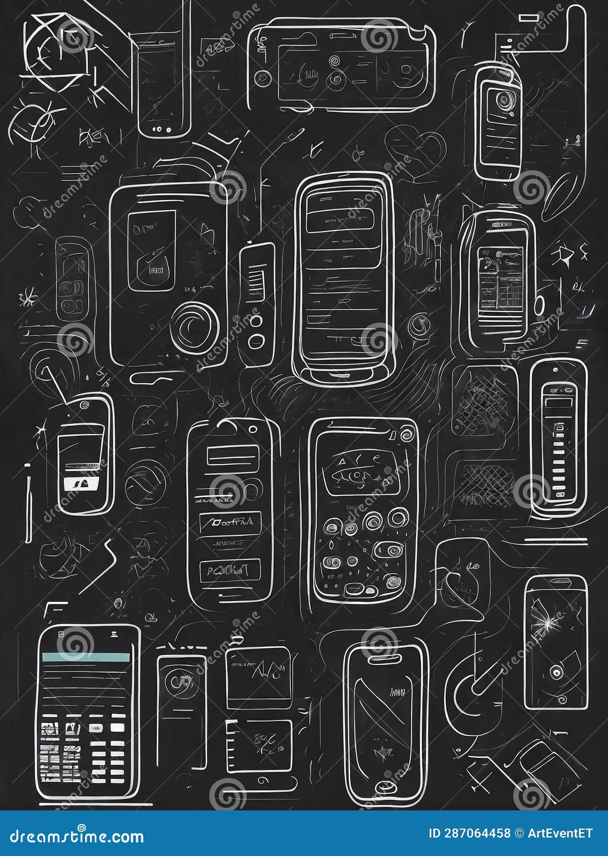 Various Smartphone Doodle Set. Collection of Hand Drawn Smartphone ...