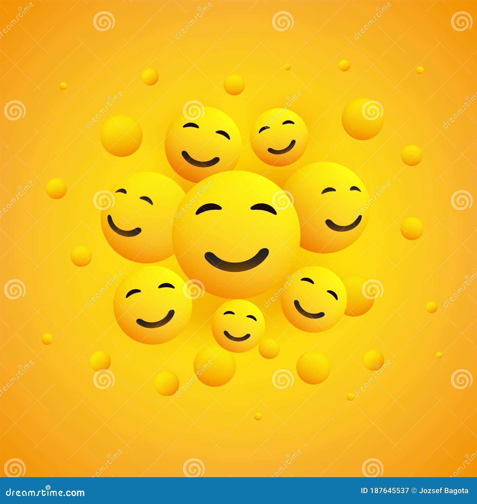 Various Smiling Happy Emoticons in Front of a Yellow Background, Vector ...