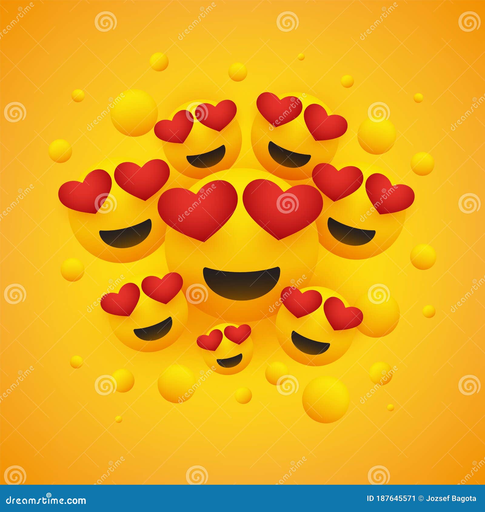 Various Smiling Happy Emoticons with Heart Shaped Eyes in Front of a ...