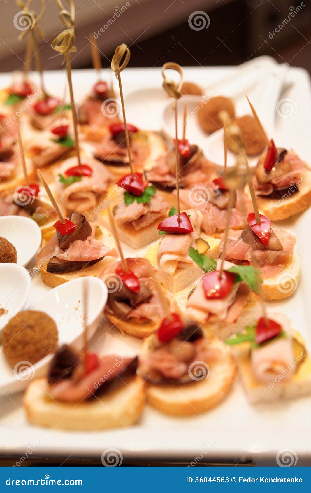 Various Snacks in Plate on Banquet Table Stock Image - Image of banquet ...