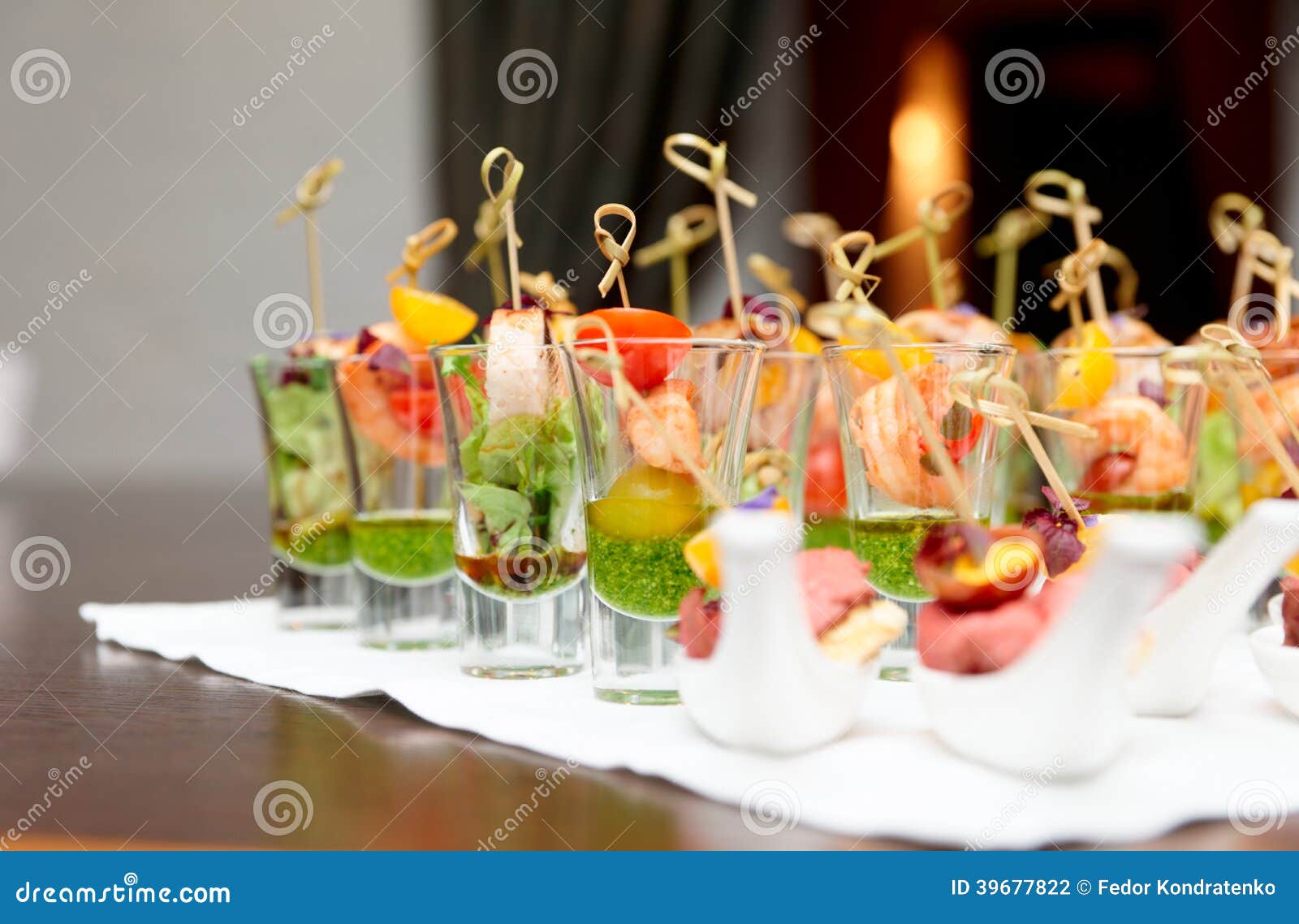 Various Snacks in Shot Glasses Stock Photo - Image of buffet, setting ...