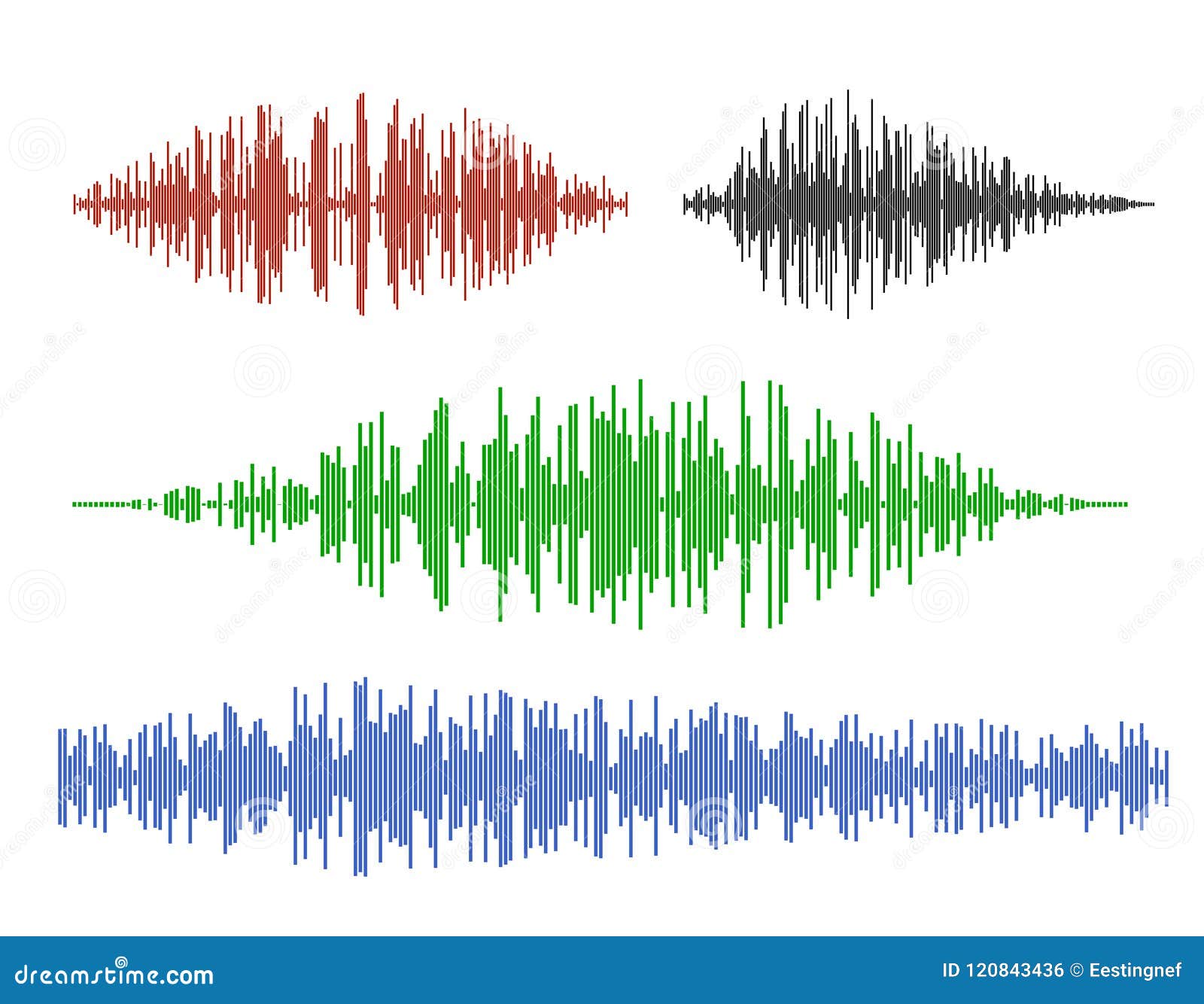 Various Sound Waves. Isolated on White Background. Vector Illustration ...