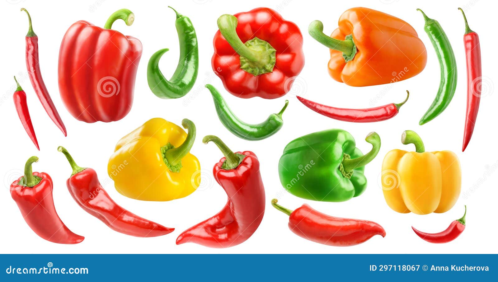 Various Species of Peppers, Collection Isolated on White Background ...