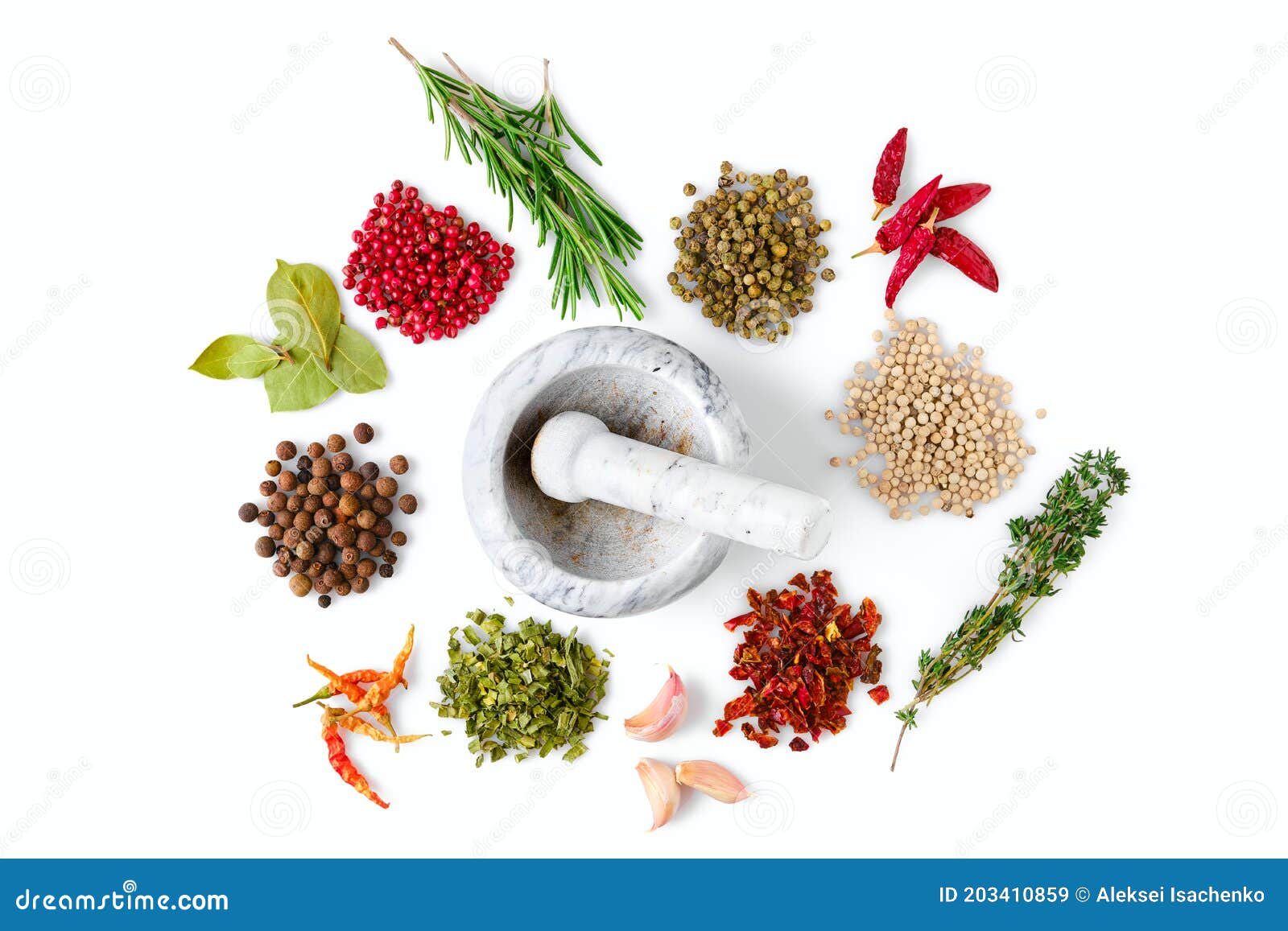 Various Spice and Herbs Scattered on White Background Stock Image ...