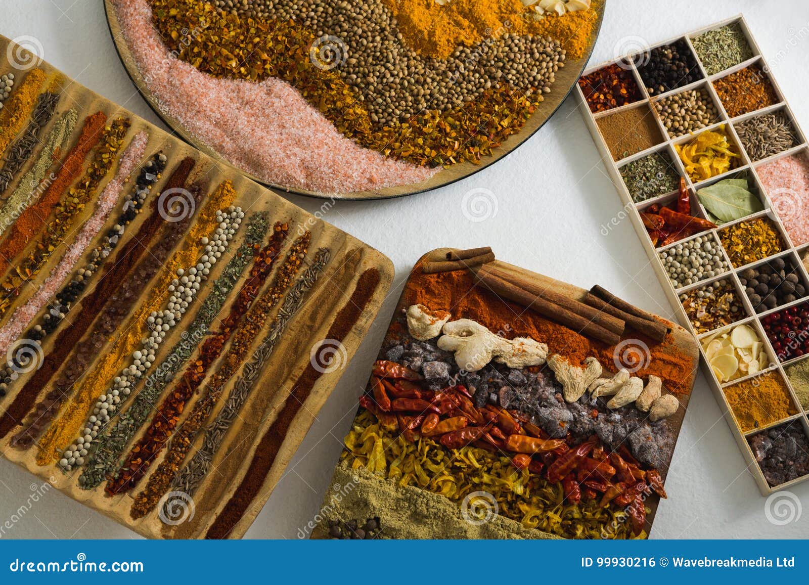 Various Spices Arranged in Tray Stock Photo - Image of flowering ...