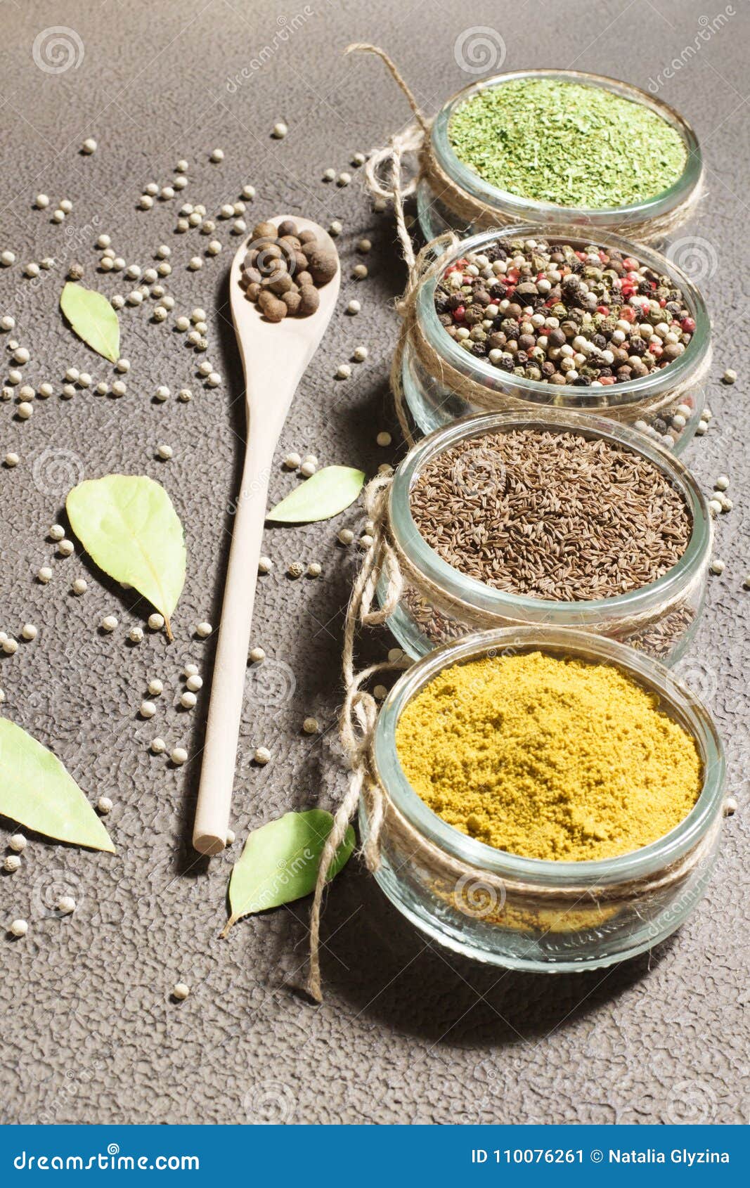 Various Spices in a Bowl on Grey Background Stock Image - Image of ...