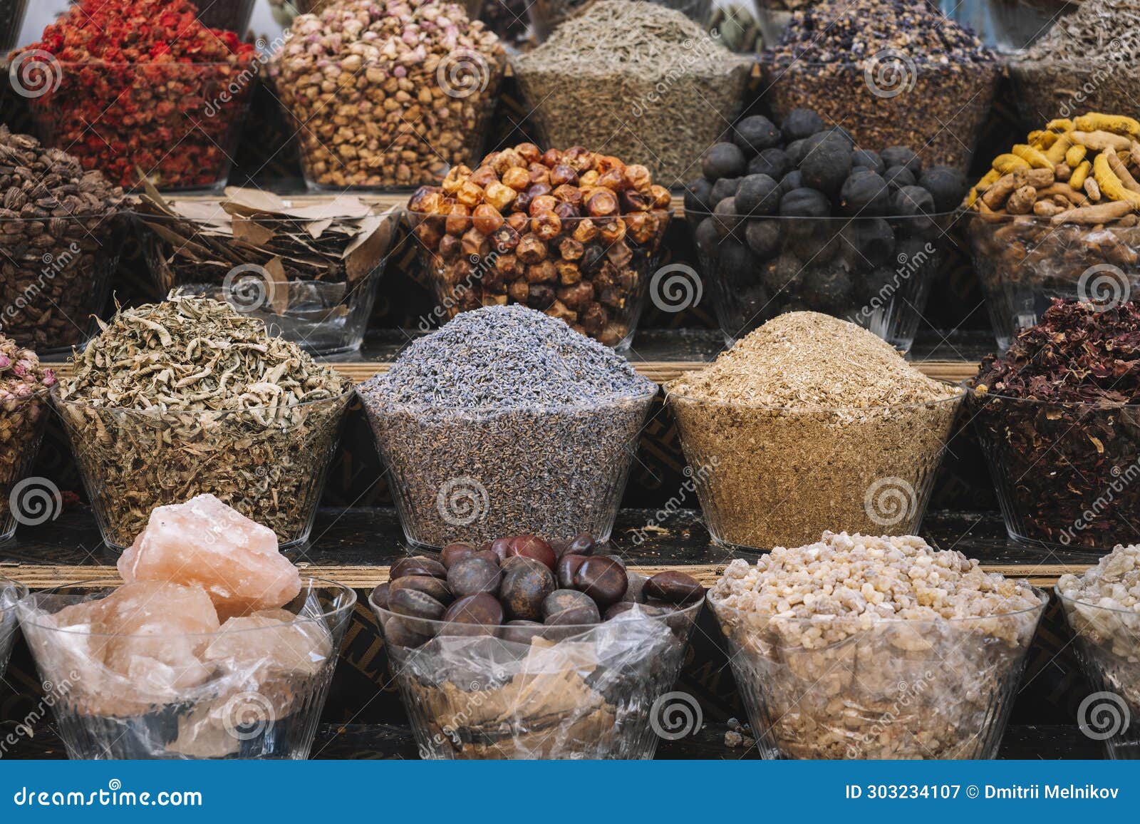 Various Spices in Container at the Bazaar in Dubai. Arab Emirates Stock ...