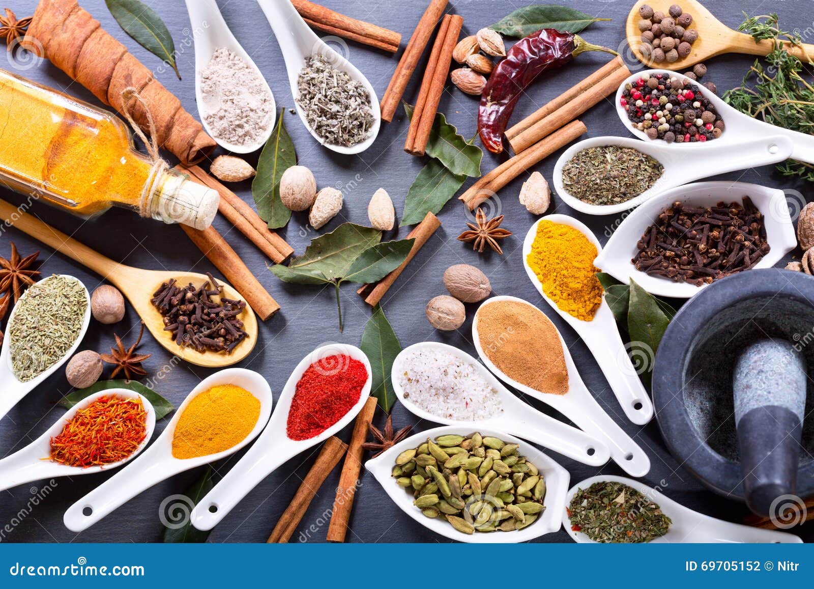 Various Spices on Dark Background Stock Photo - Image of cooking, close ...