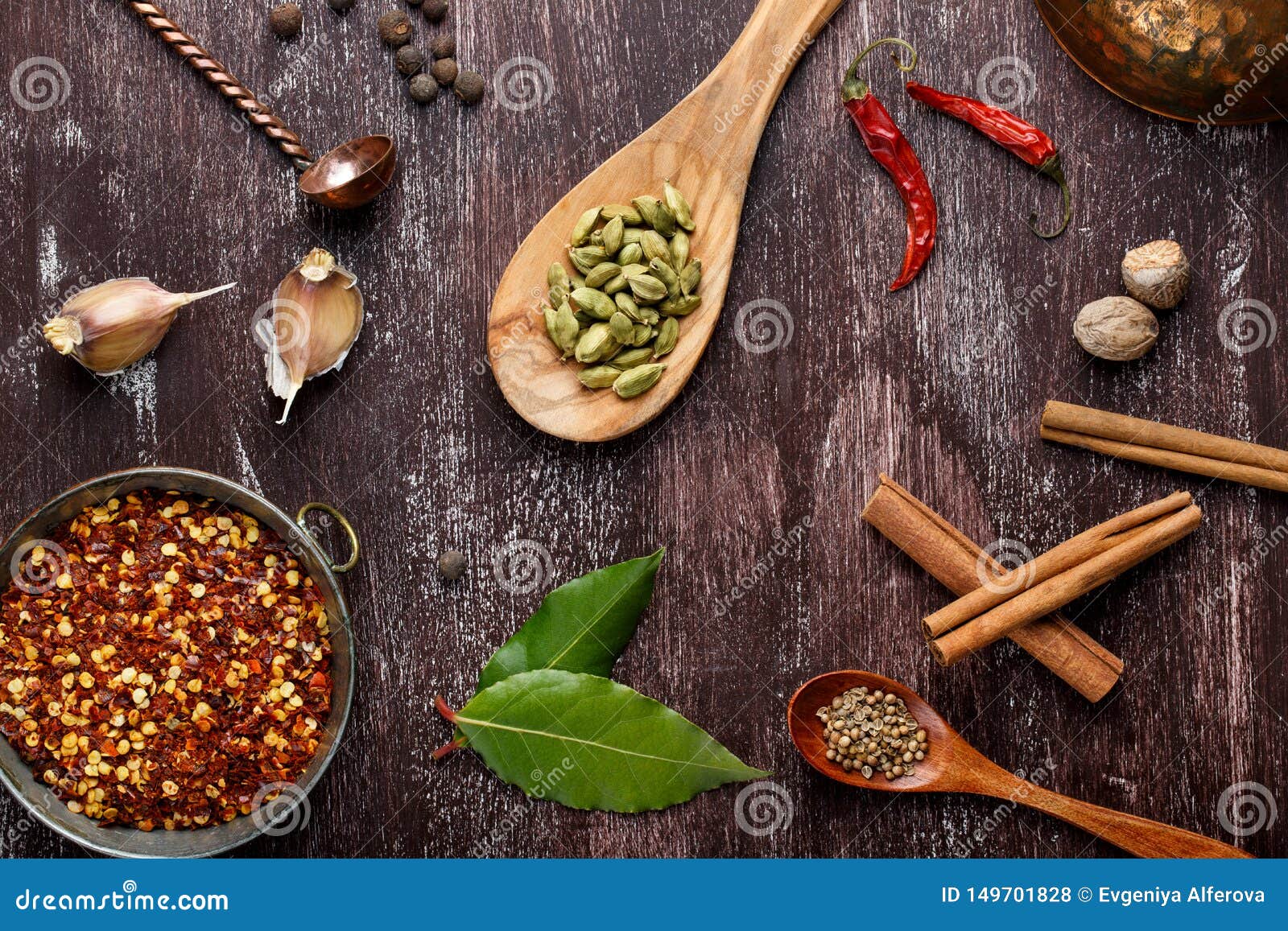 Various Spices on Dark Brown Background Stock Photo - Image of cuisine ...