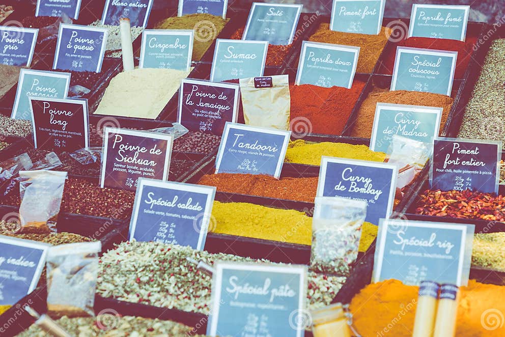 Various Spices on Farmer Market in Monaco Stock Photo - Image of market ...