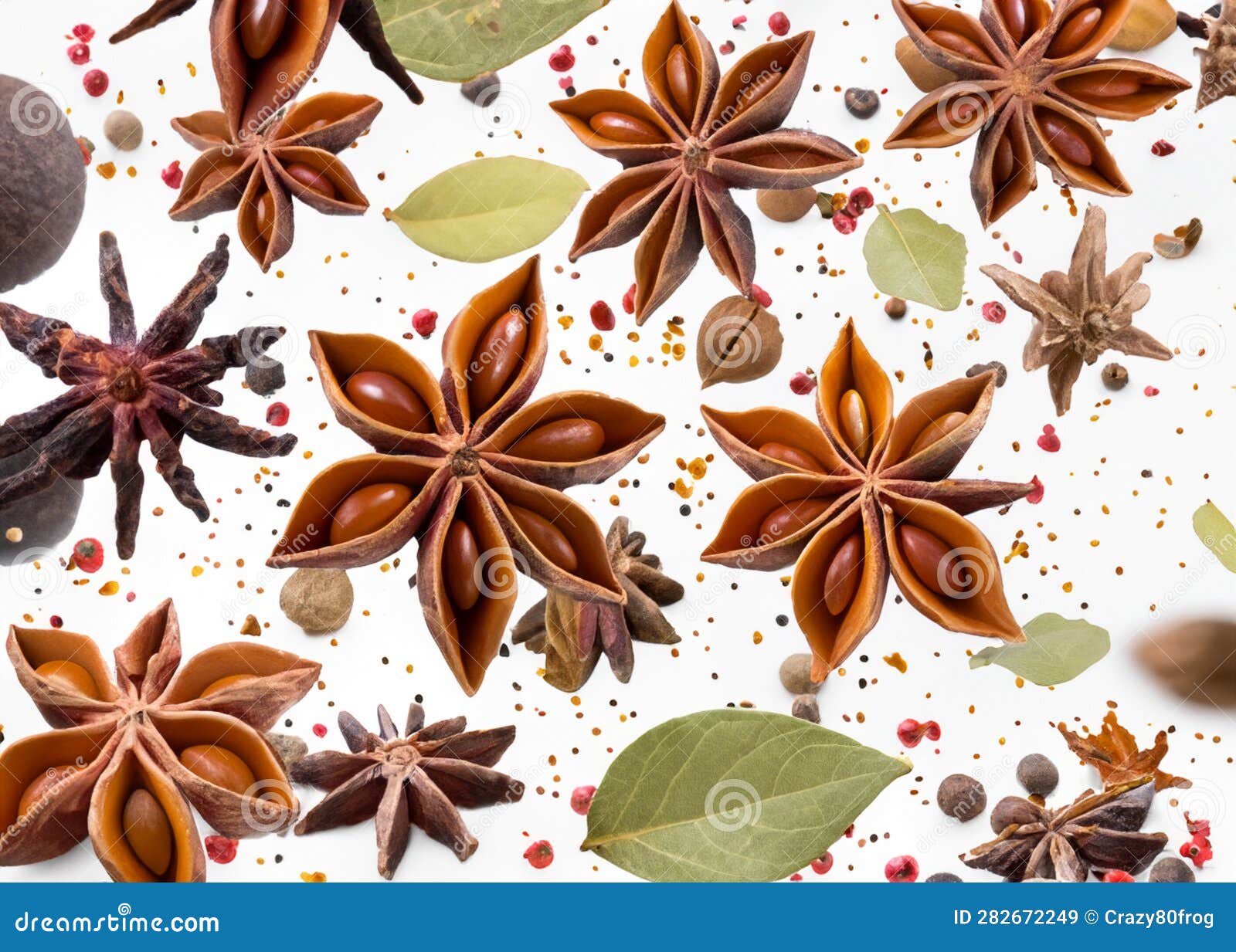 Various Spices Flying Around Over White Background, Trendy Levitation ...