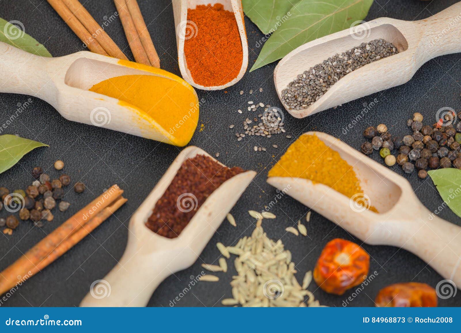 Various Spices and Herbs on the Dark Background Stock Image - Image of ...