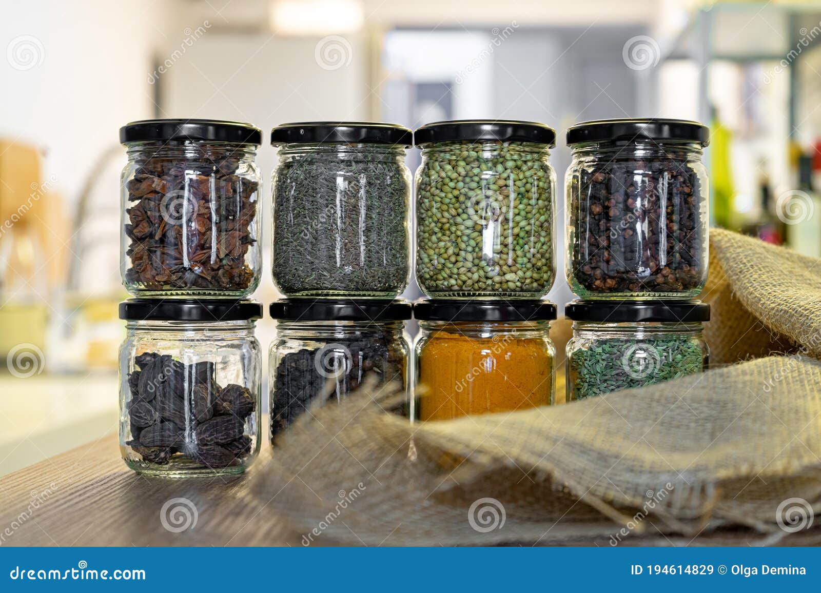Various Spices and Herbs in Glass Jars for Cooking, Indian Spices ...