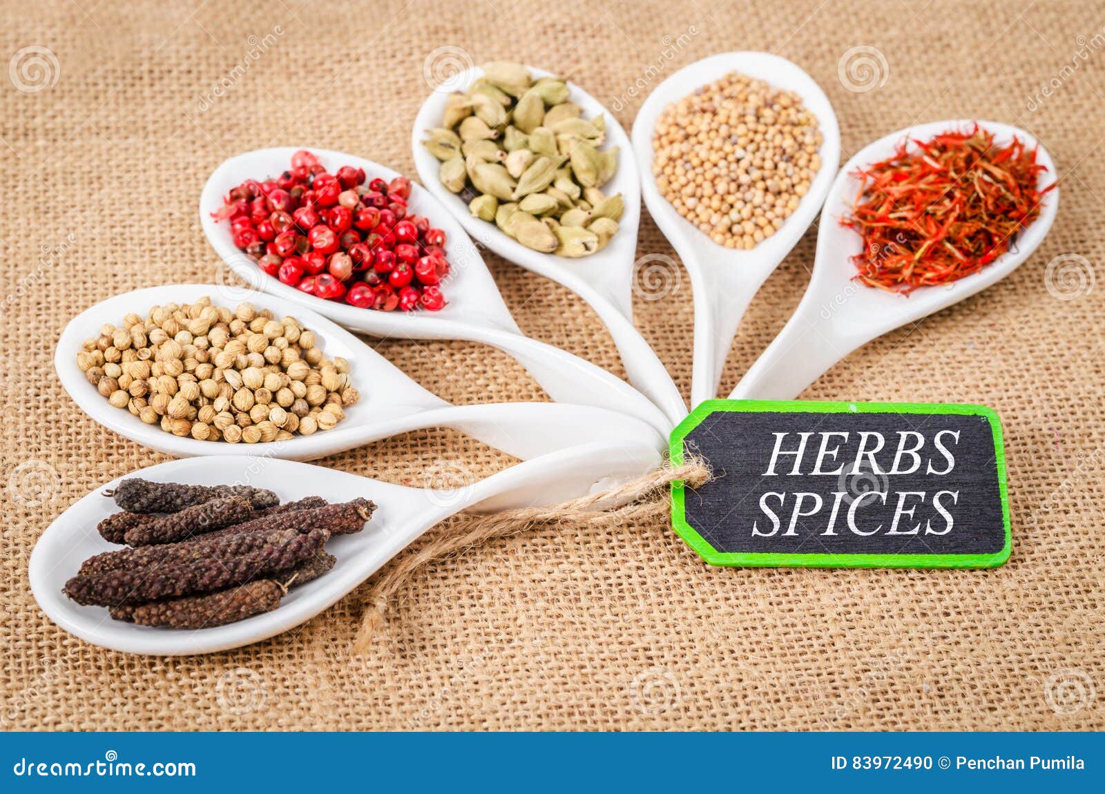 Various Spices and Herbs with Herbs Spices Label Stock Photo - Image of ...