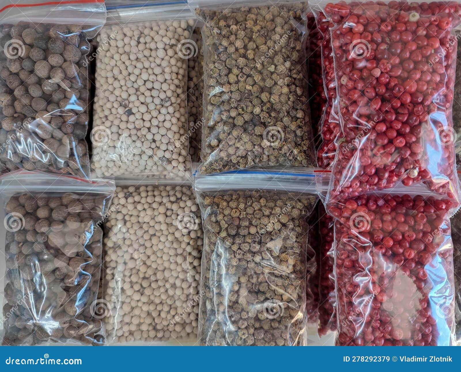 Various Spices and Herbs Packed in Small Transparent Plastic Bags Stock ...