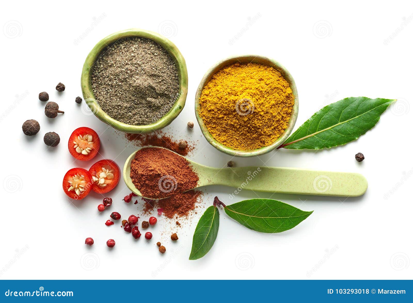 Various Spices Isolated on White Background Stock Photo - Image of food ...