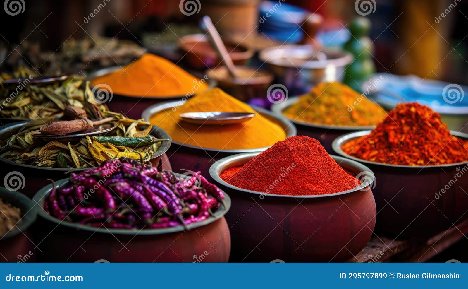 Various Spices Selection. Multicolored Powder Dyes Stock Image - Image ...