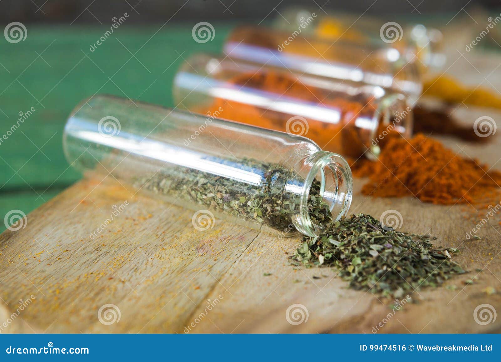 Various Spices Spilling Out of Bottles Stock Photo - Image of prepare ...