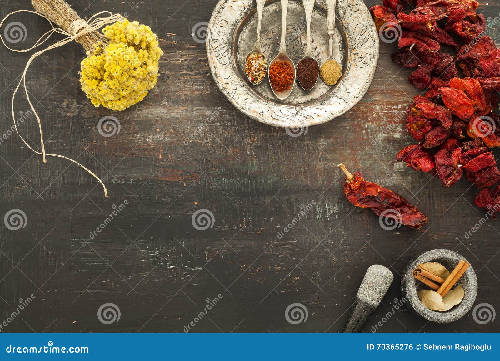 Various Spices on Vintage Board Stock Photo - Image of pepper, spice ...