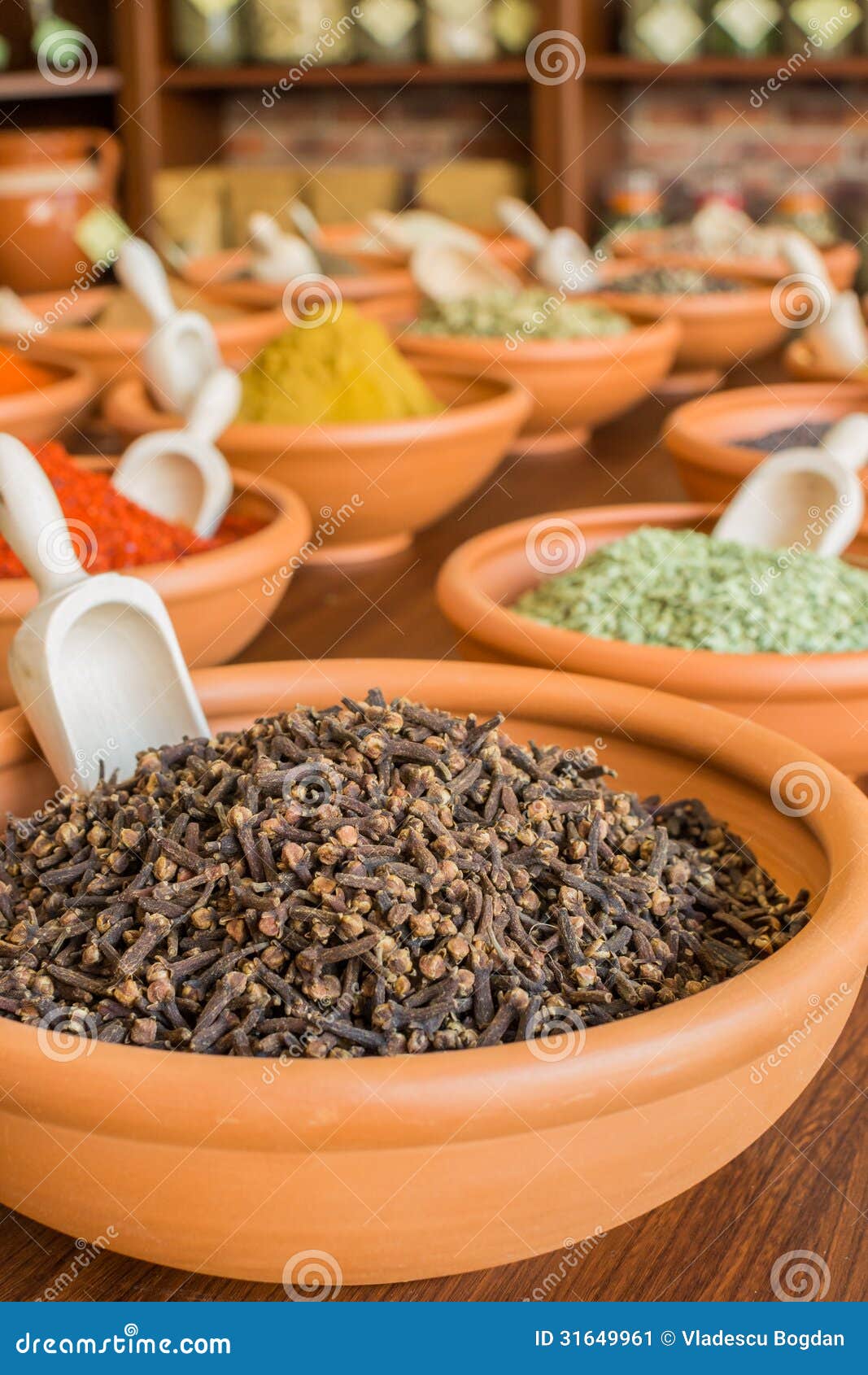 Various spices in bowls stock image. Image of flavours - 31649961