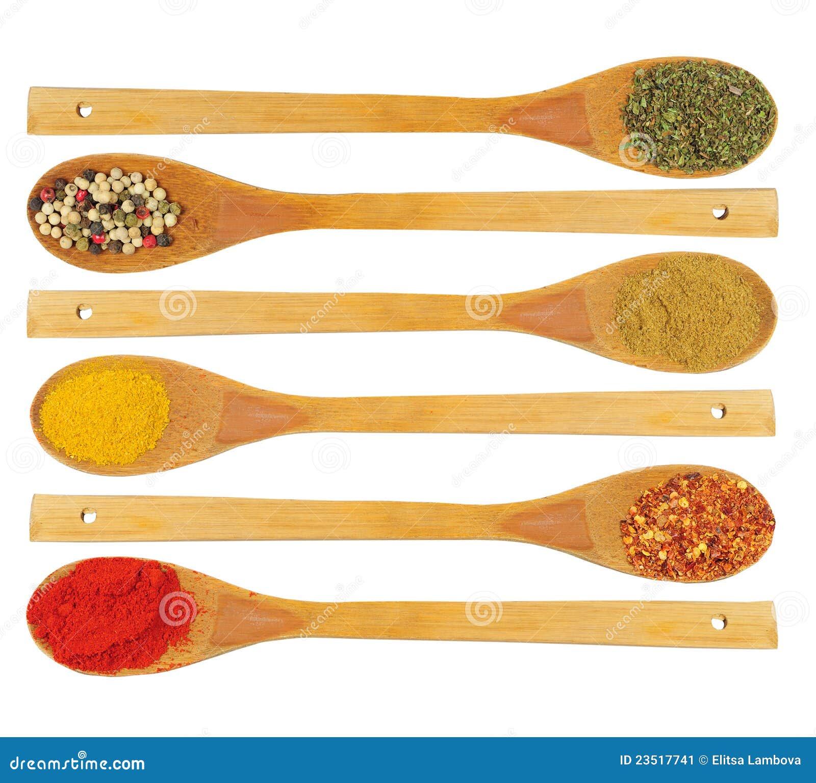 Various Spices in Wooden Spoons Isolated Stock Image - Image of ...