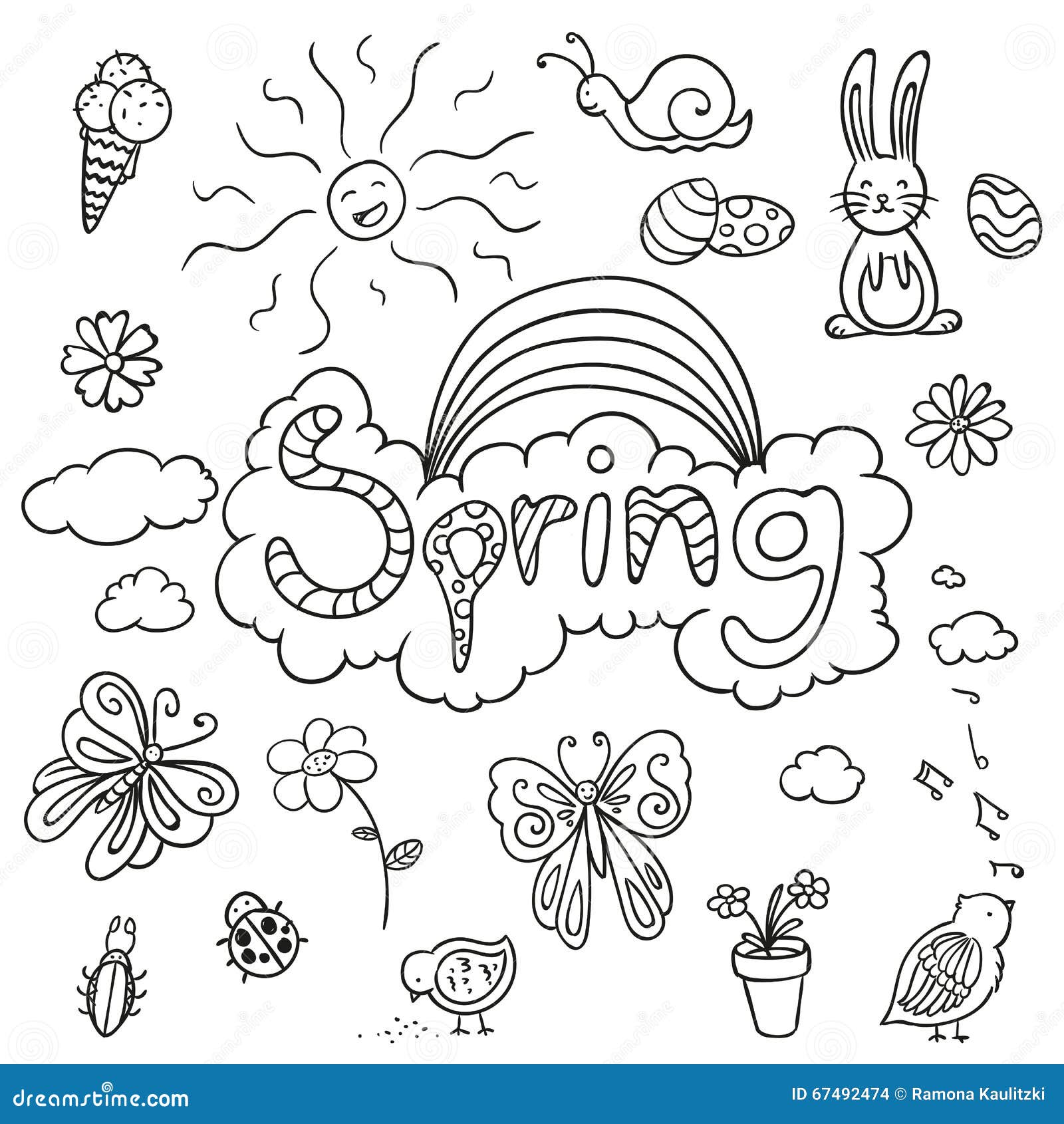 Various Spring Doodles stock illustration. Illustration of cloud - 67492474
