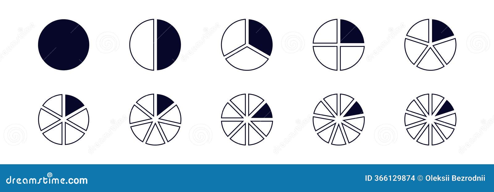 Various Stages Of Pie Chart Division Showing Increasing Segmentation ...