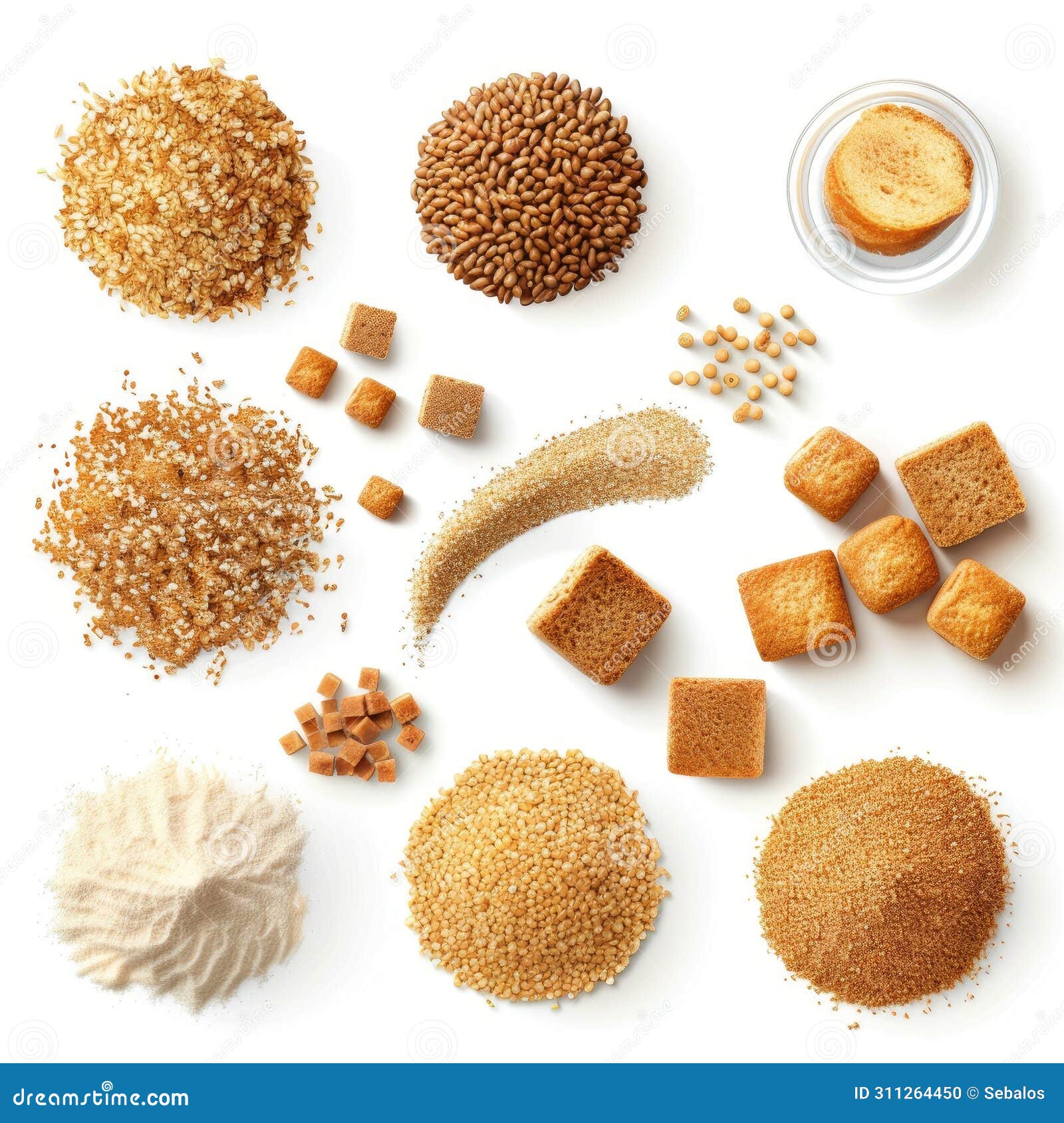 Various Stages of Processed Grains and Sugar Icons Isolated on White ...