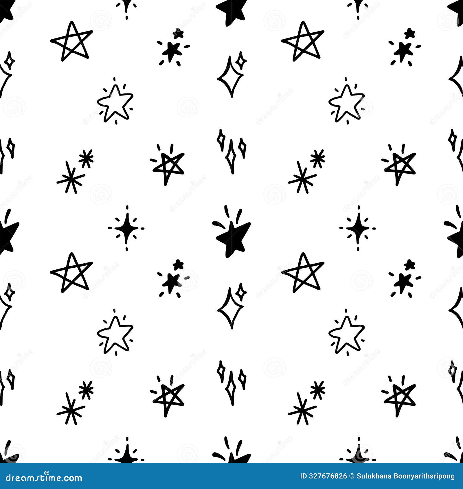 Various Star and Sparkle Doodle Hand Drawn Seamless Pattern Background ...
