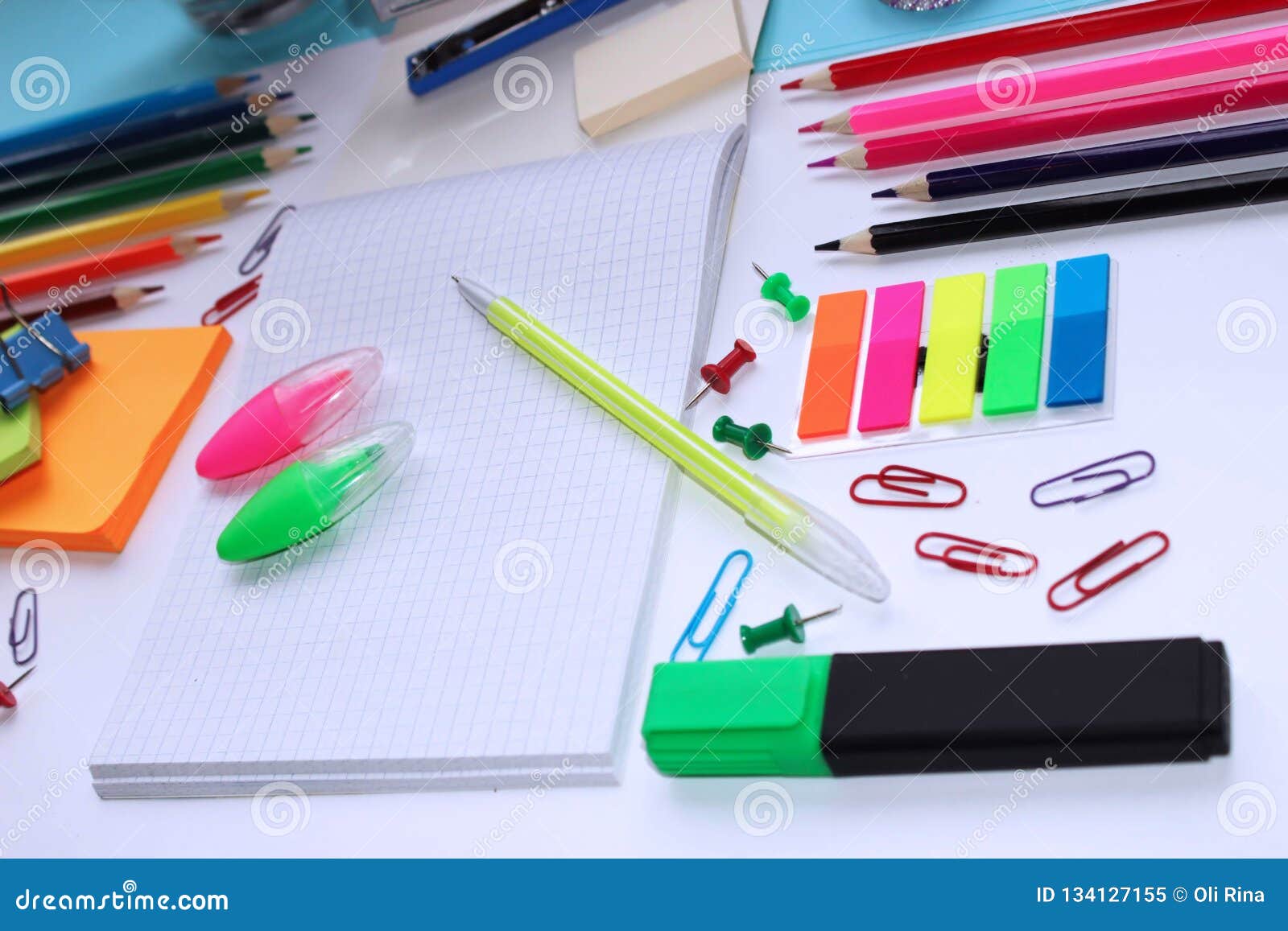 Office Supplies in Different Colors. Everything for Office and School ...