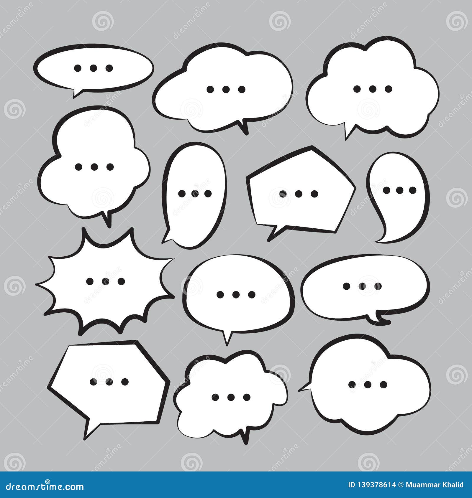 Various Stickers of White Speech Bubbles Vector Set with Triple Dots ...