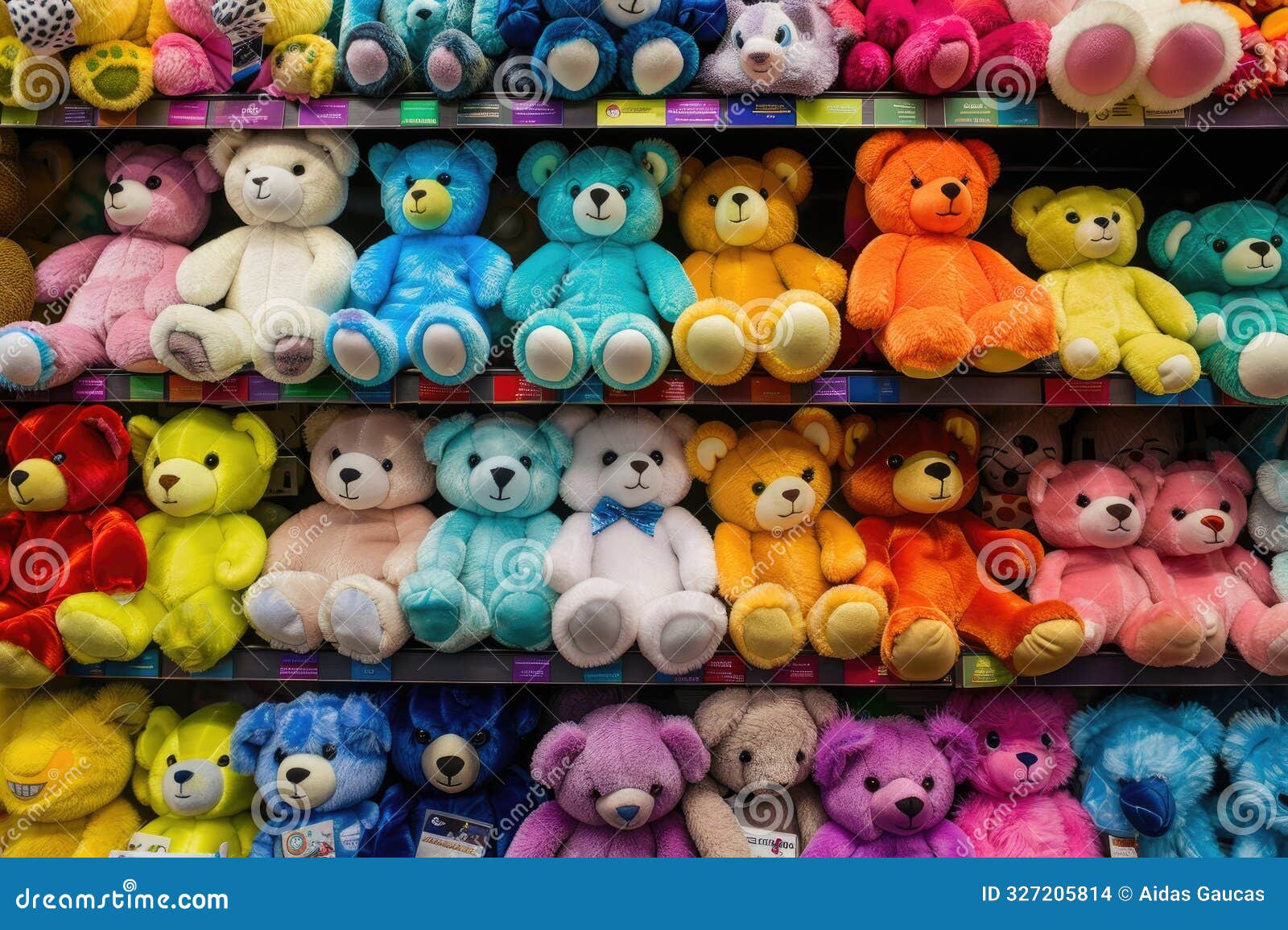 Various Stuffed Animals on Display Shelf Stock Illustration ...