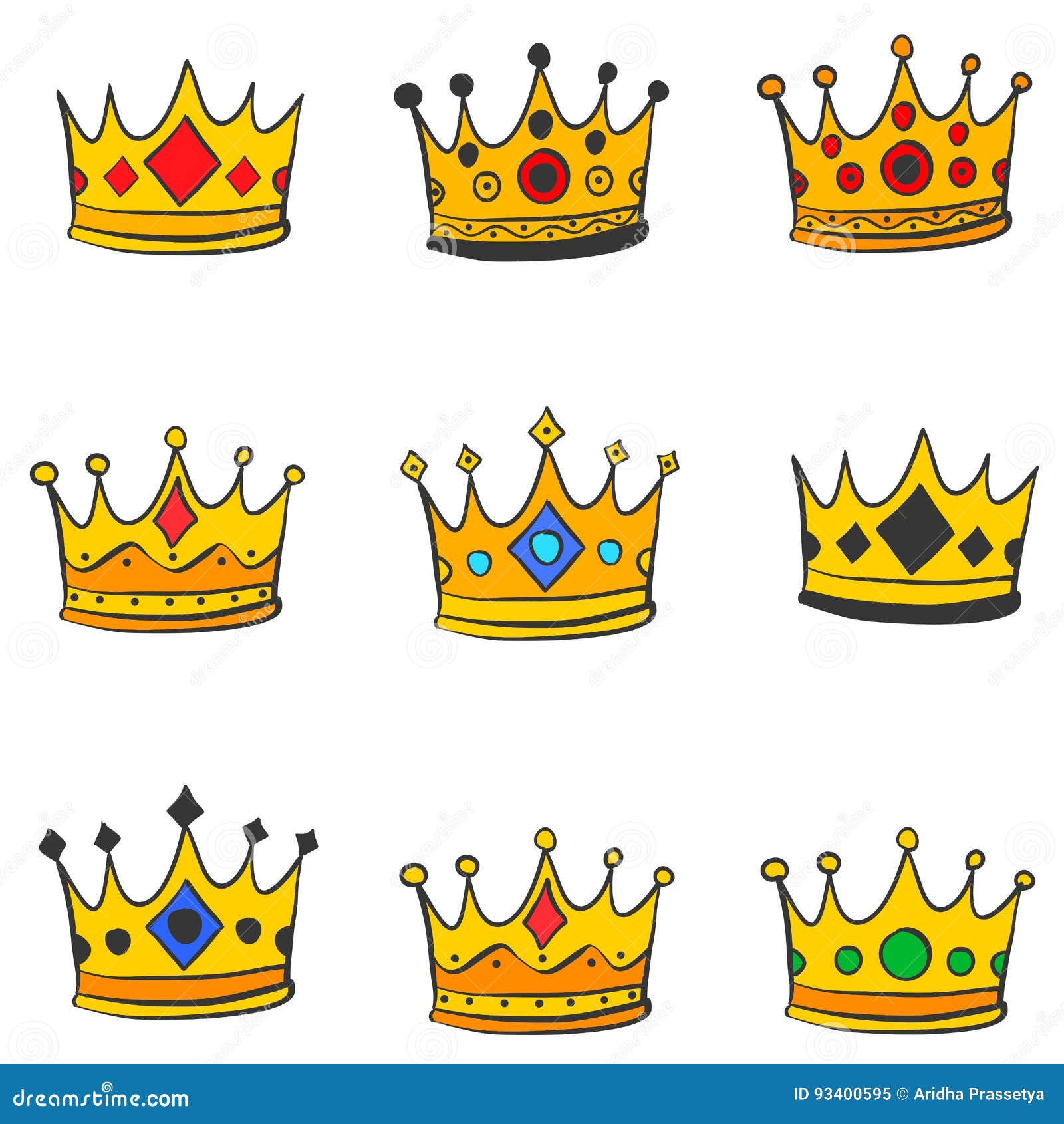 Various Style Gold Crown Doodles Stock Vector - Illustration of luxury ...