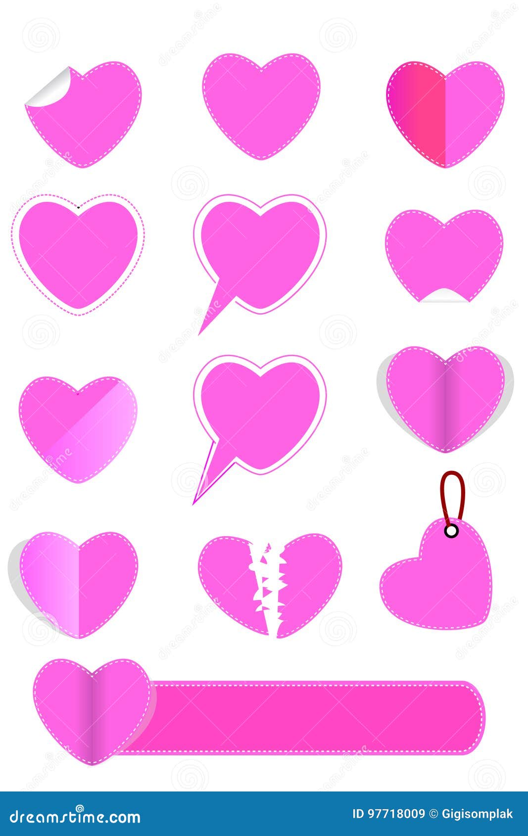 Various Style of Pink Love Shape Isolated on White Stock Vector ...