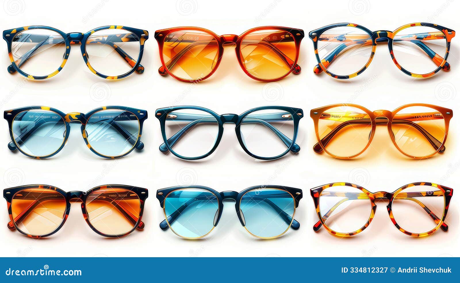 Various Stylish Eyeglasses with Different Frames and Colors Isolated on ...