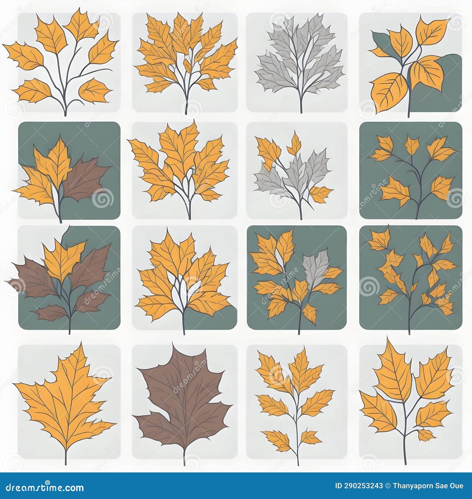Various Stylish Orange Fall Leaves in Different Leaf Shapes Stock ...