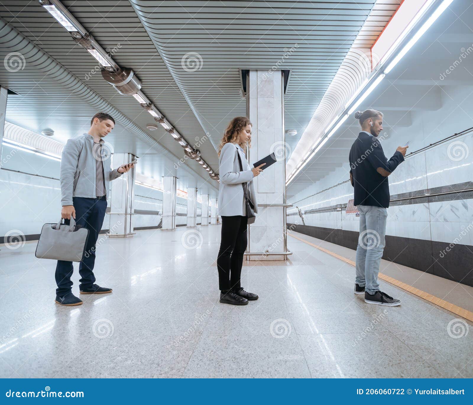 Various Subway Passengers Waiting for the Train on the Platform. Stock ...