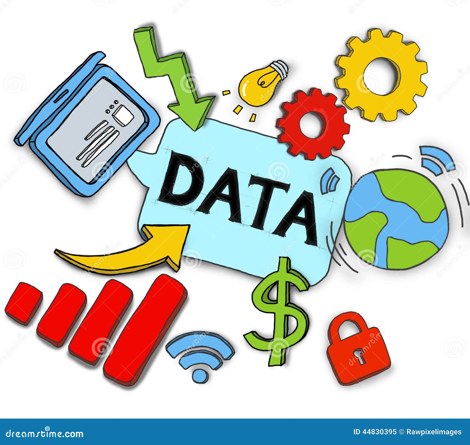 Various Symbols with Data Concept Illustration Stock Illustration ...