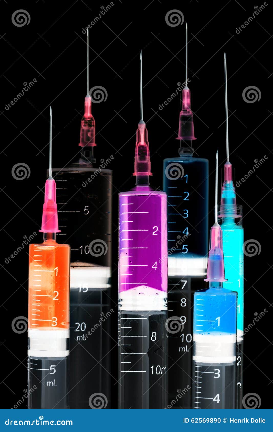 Various Syringes Filled with Colored Liquids Stock Photo - Image of ...