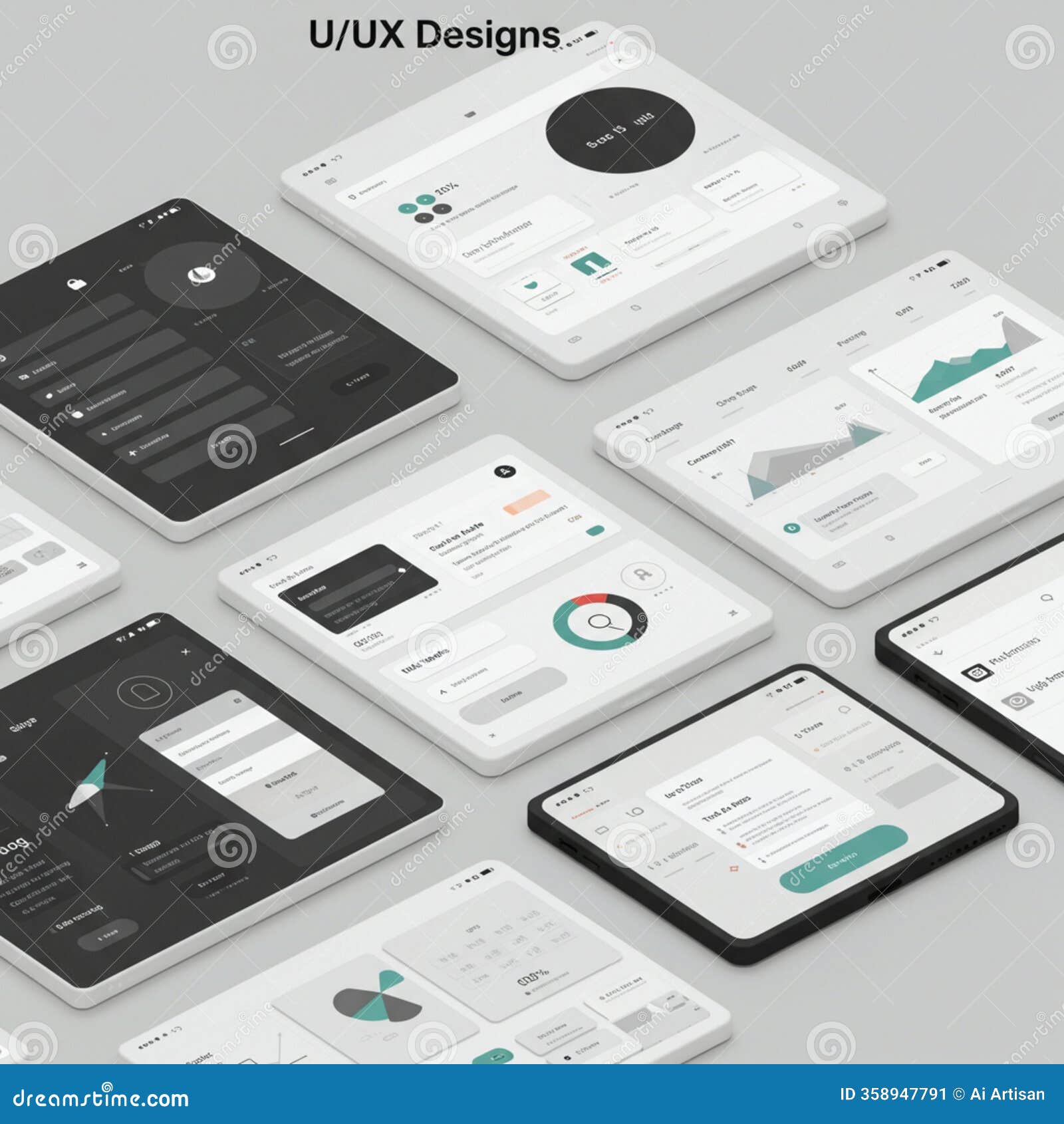 Various Tablet Screens Displaying User Interface Designs Feature ...