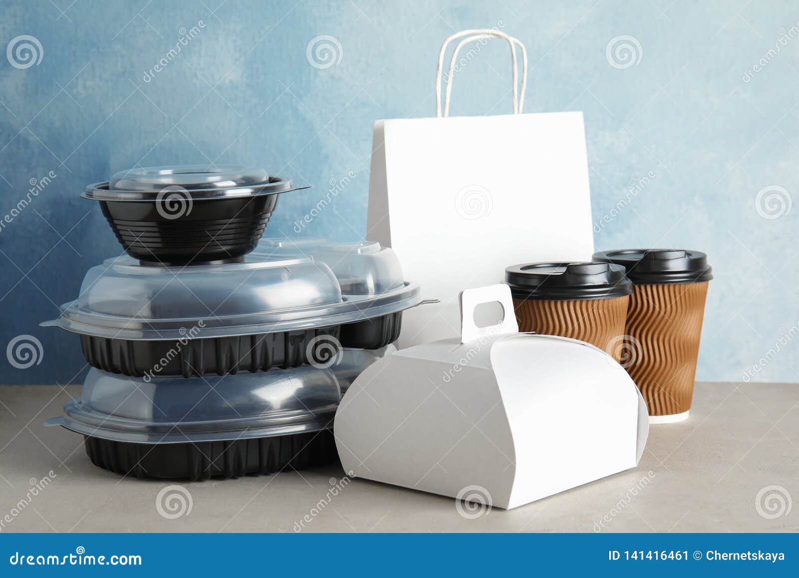 Various Takeout Containers on Table. Food Delivery Stock Image - Image ...
