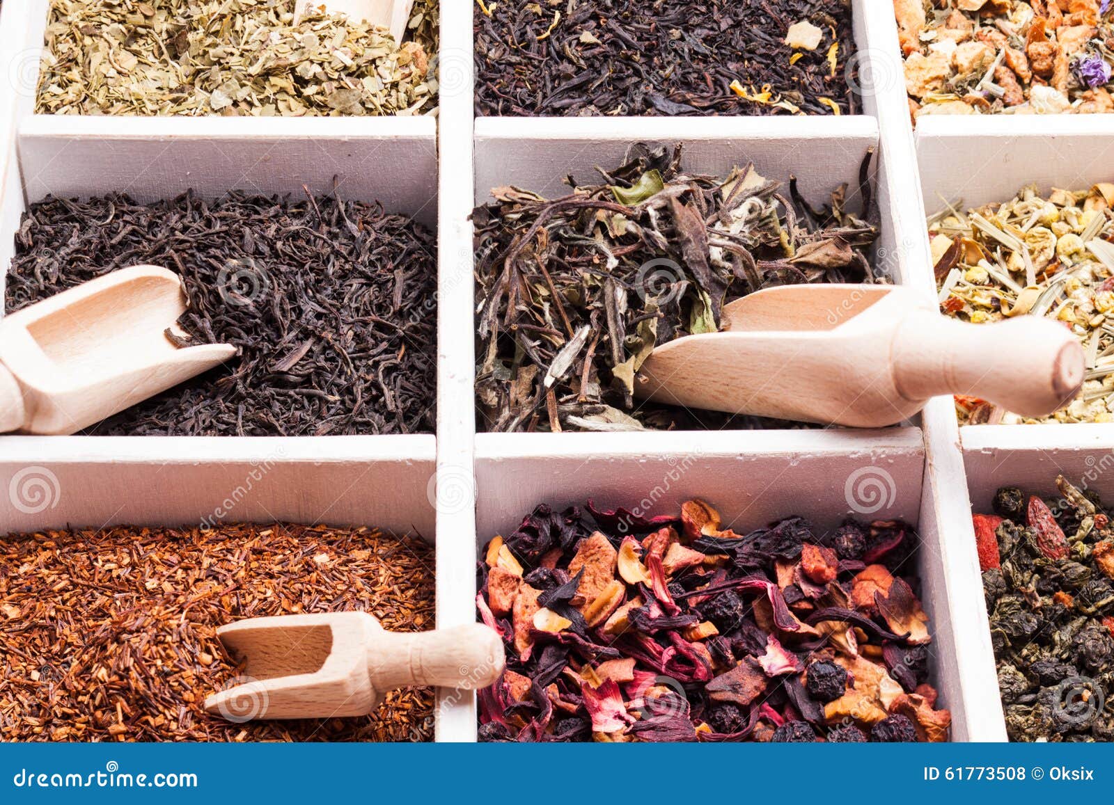 Various of tea in a box stock photo. Image of organic - 61773508