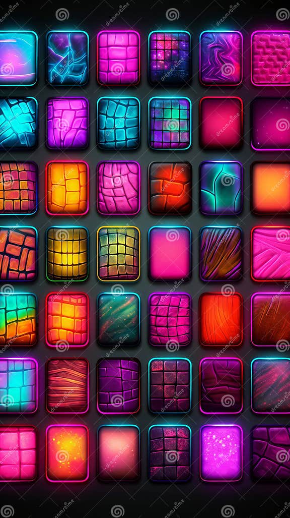 Various Texture Samples in Neon Colors. Multi-colored Button Tiles ...