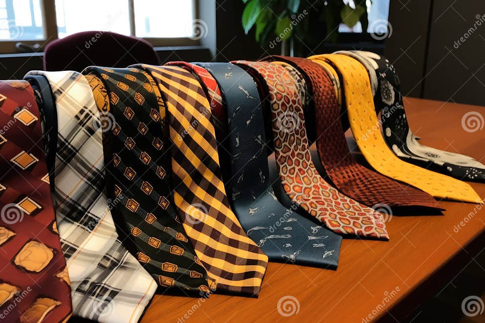 Various Tie Patterns Displayed on a Table Stock Illustration ...