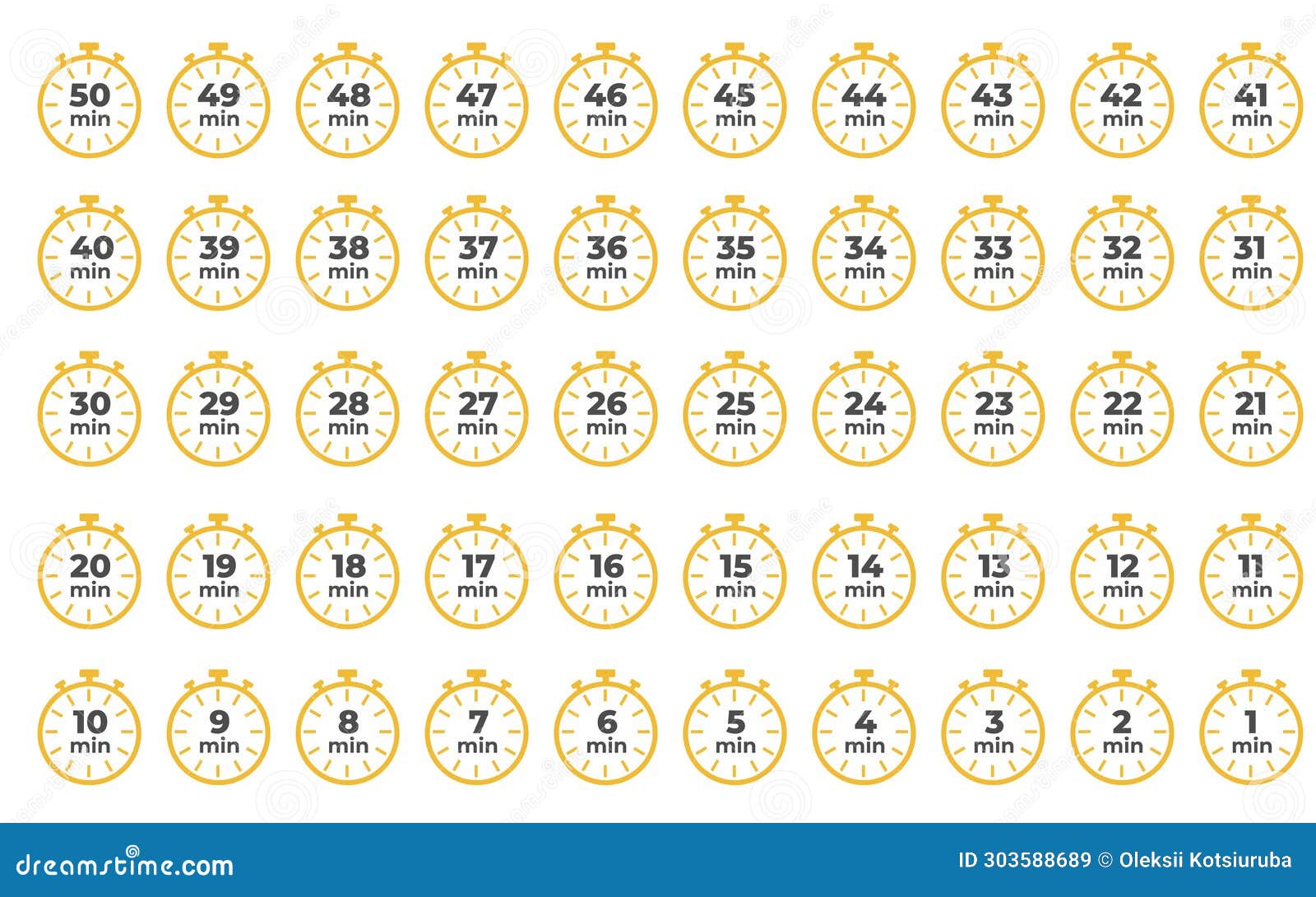 Various Time Stickers. Timer 1,2,3,4,5,6,7 Min. Flat Design. Vector ...