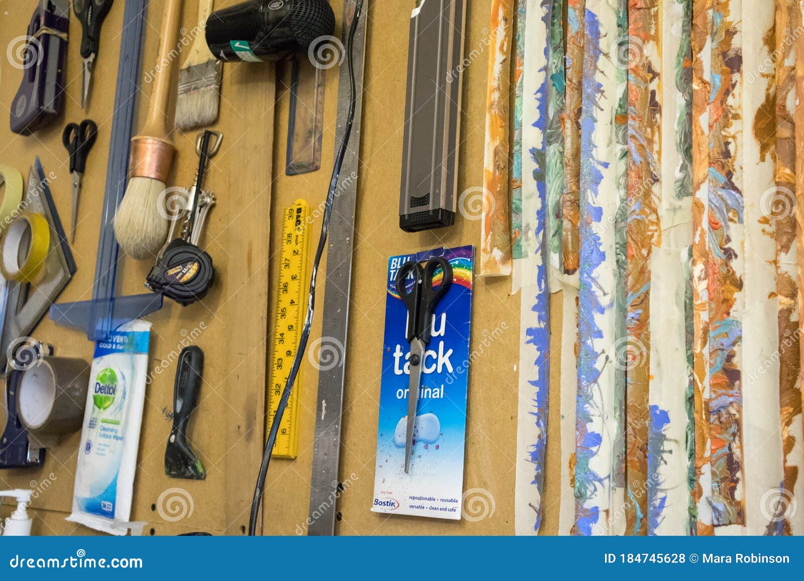 Various Tools for Art Crafting and Making Hanging on a Display Board ...