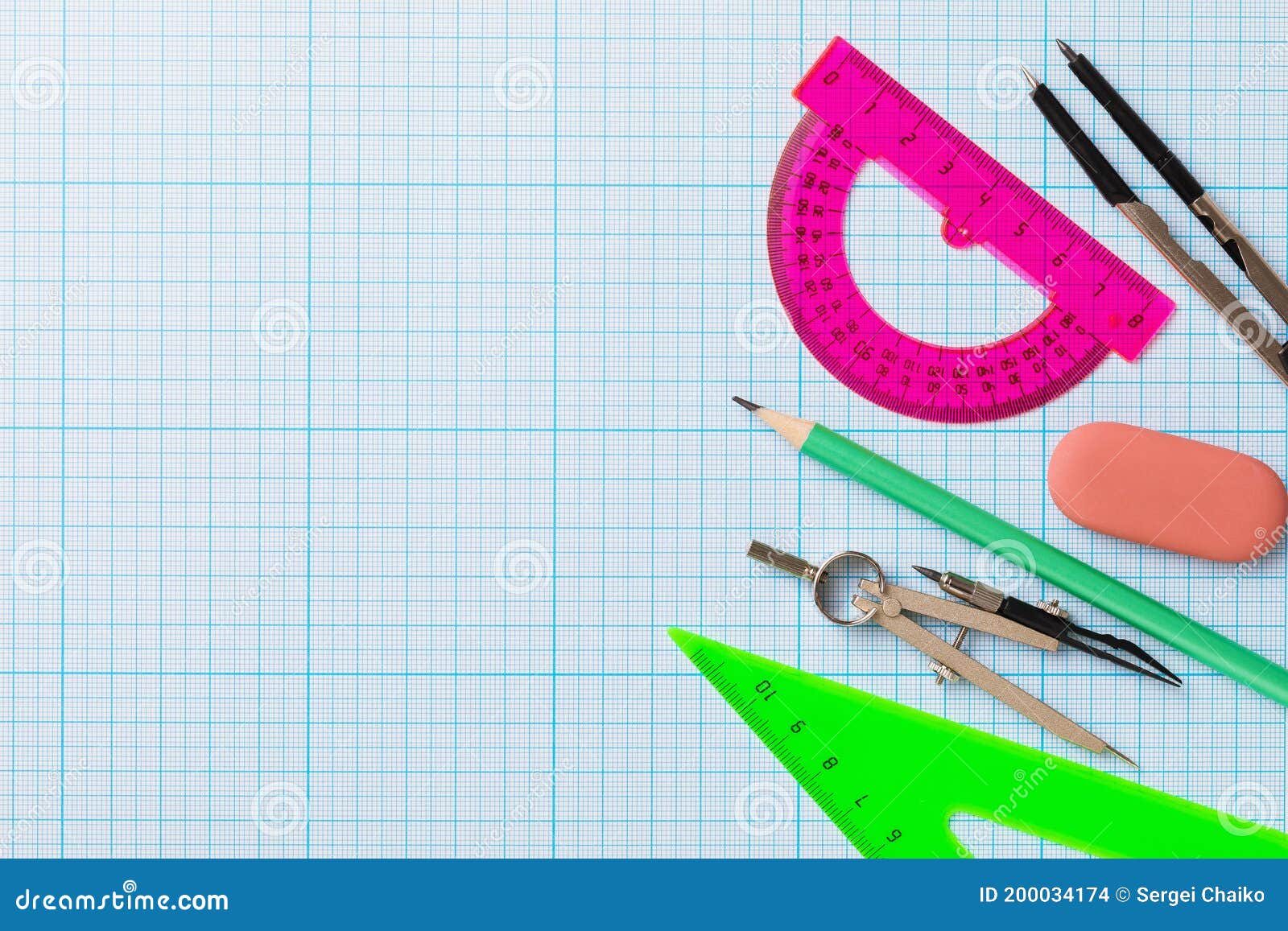 Various Tools on Scaled-coordinate Drawing Paper with Copy Space, Top ...