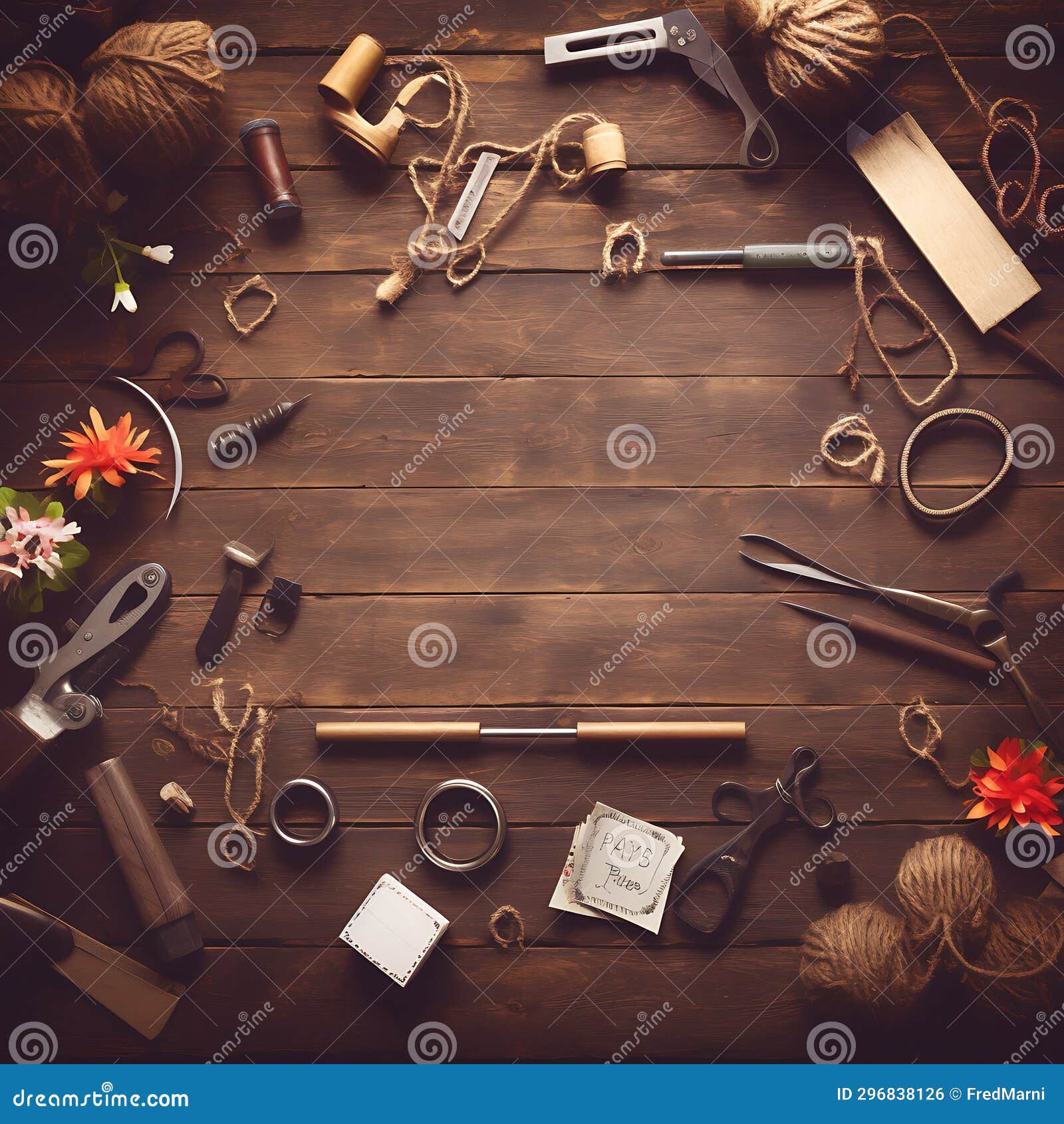 A Group of Tools and String on a Table Stock Illustration ...
